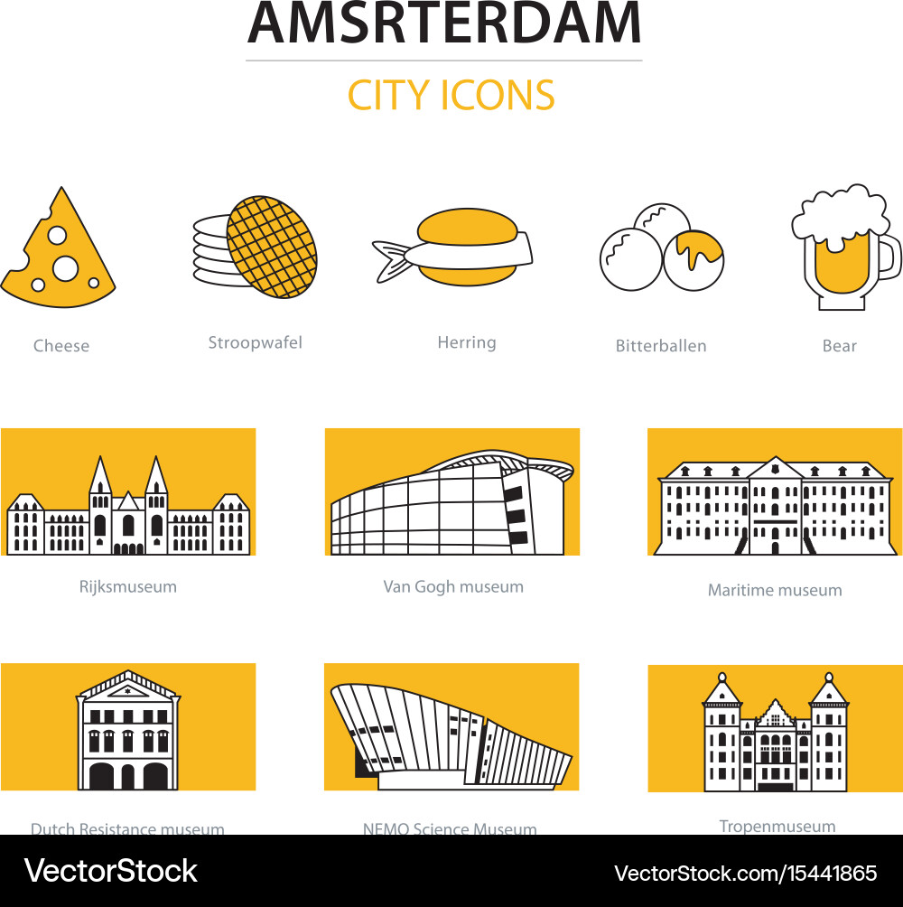 Amsterdam city icons Royalty Free Vector Image