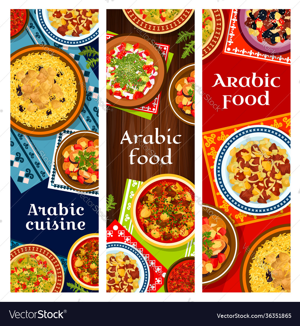 Arabic cuisine restaurant dishes posters Vector Image