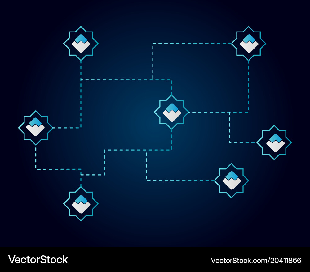 Waves blockchain circuit network style background Vector Image