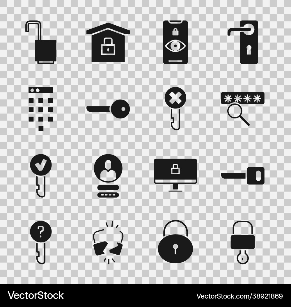 Set lock and key key password protection eye Vector Image