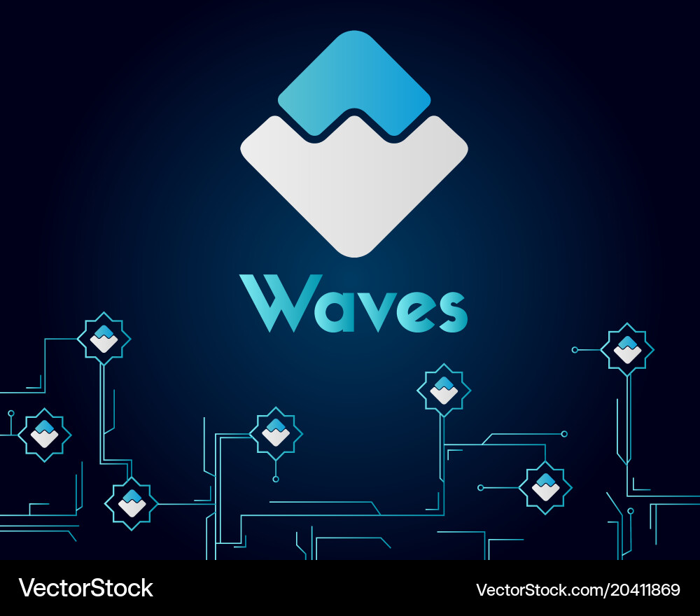 Waves blockchain circuit network style background Vector Image