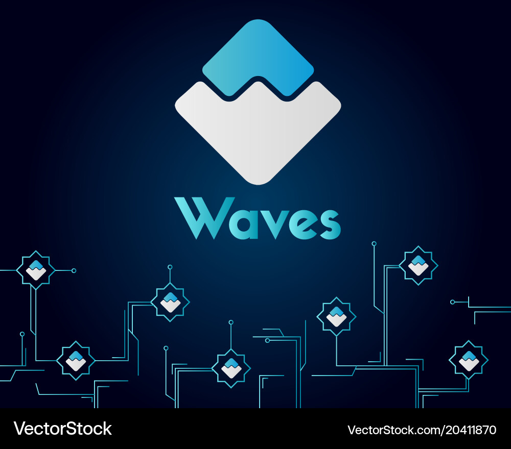 Waves blockchain circuit network style background Vector Image