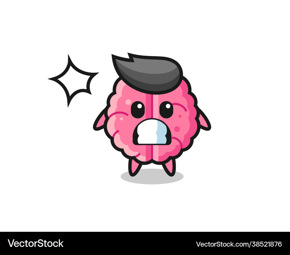 Brain character cartoon with shocked gesture Vector Image