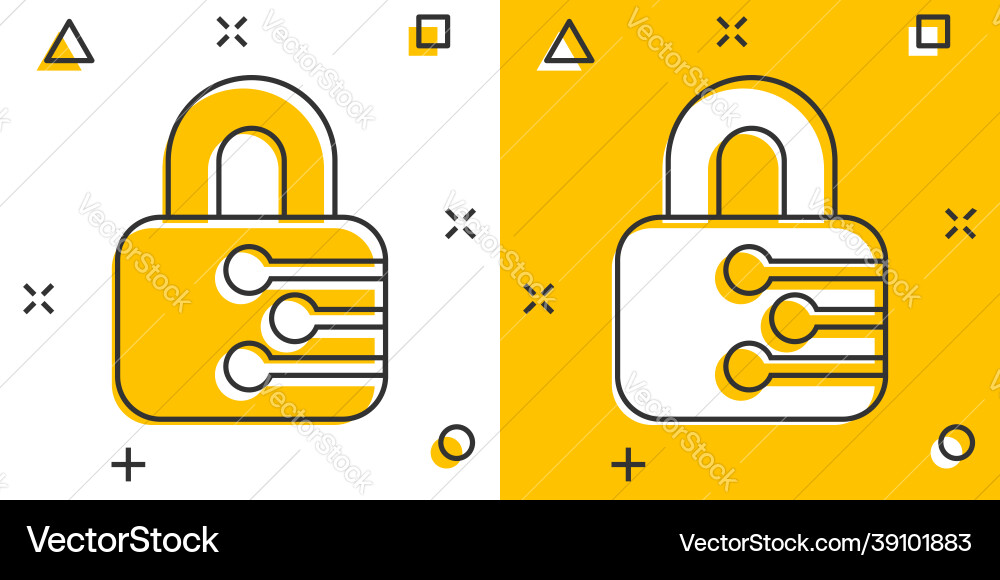 Cyber security icon in comic style padlock locked Vector Image