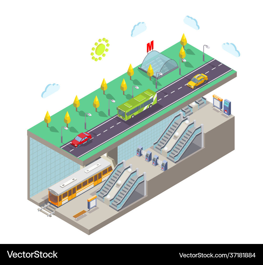 Metro station flat isometric Royalty Free Vector Image