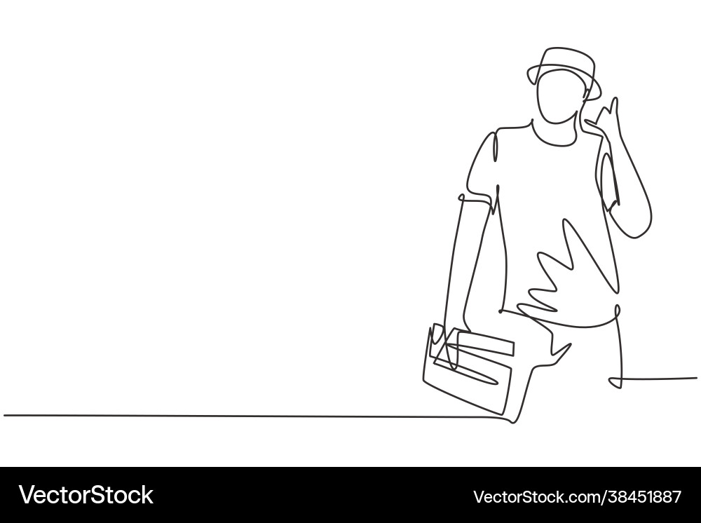 Single continuous line drawing film director Vector Image