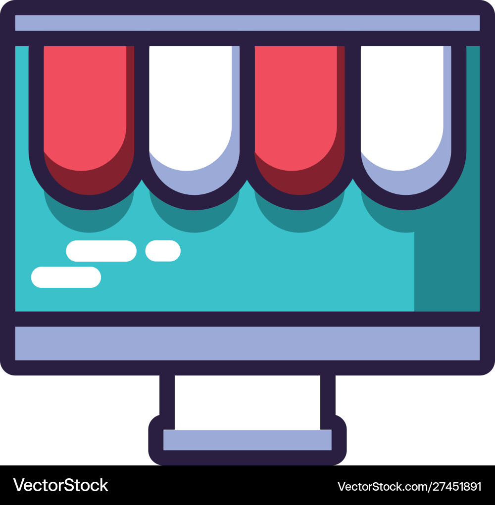 Computer screen with tent on white background Vector Image
