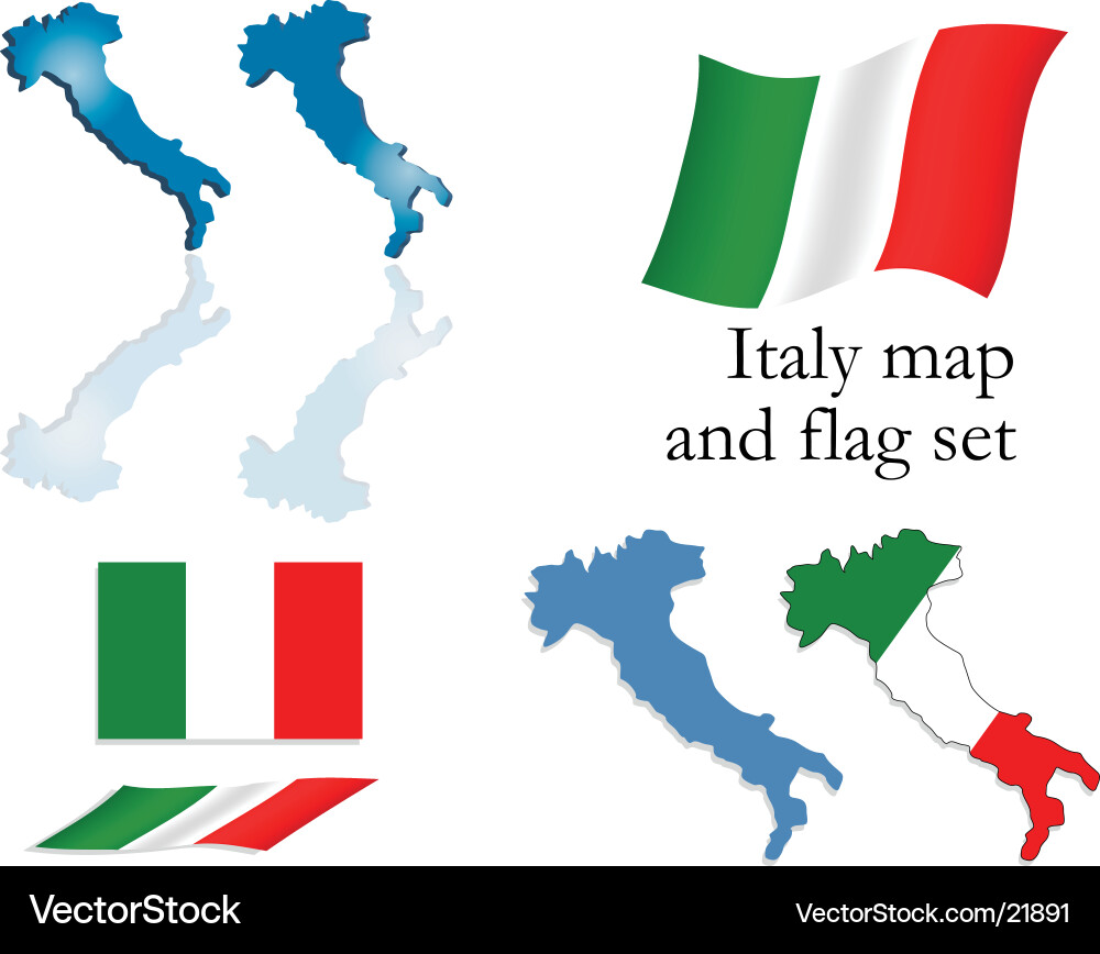 Italy map and flag set Royalty Free Vector Image