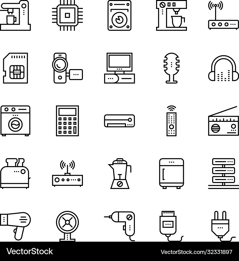 Electronics and devices outline icons 5 Royalty Free Vector