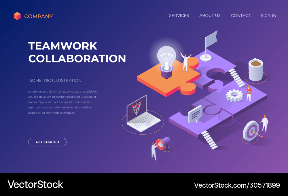 Landing page for teamwork collaboration Royalty Free Vector