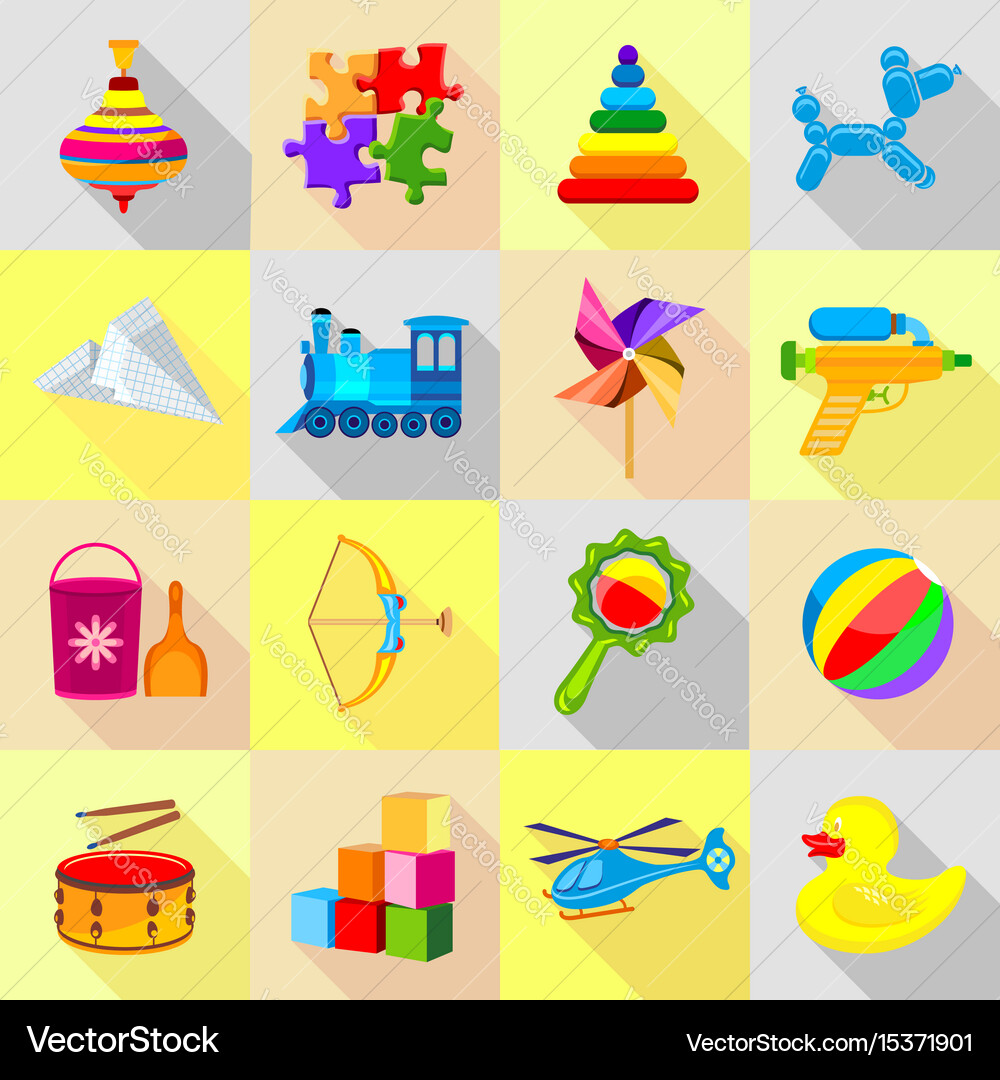 Toy icons set flat style Royalty Free Vector Image