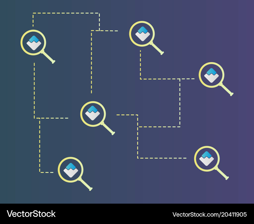 Waves blockchain style with magnifying background Vector Image
