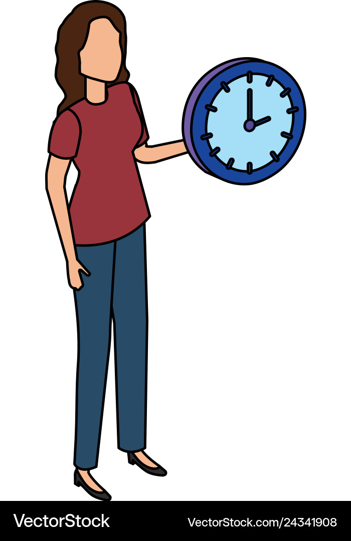 Young woman with time clock watch Royalty Free Vector Image
