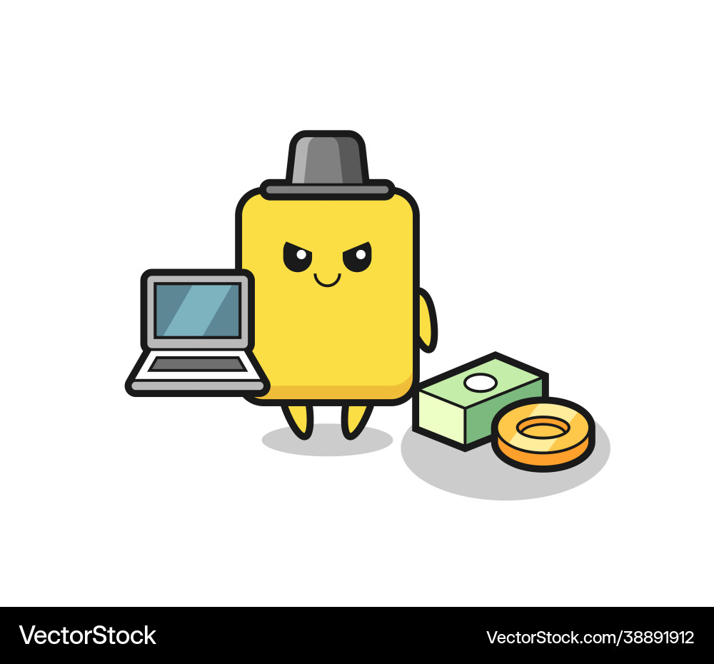 Mascot yellow card as a hacker Royalty Free Vector Image