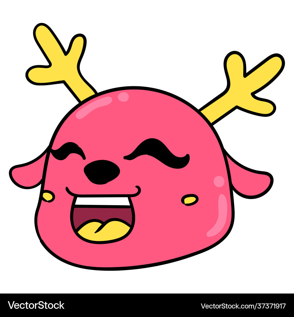 A horned deer head with happy laughing face Vector Image