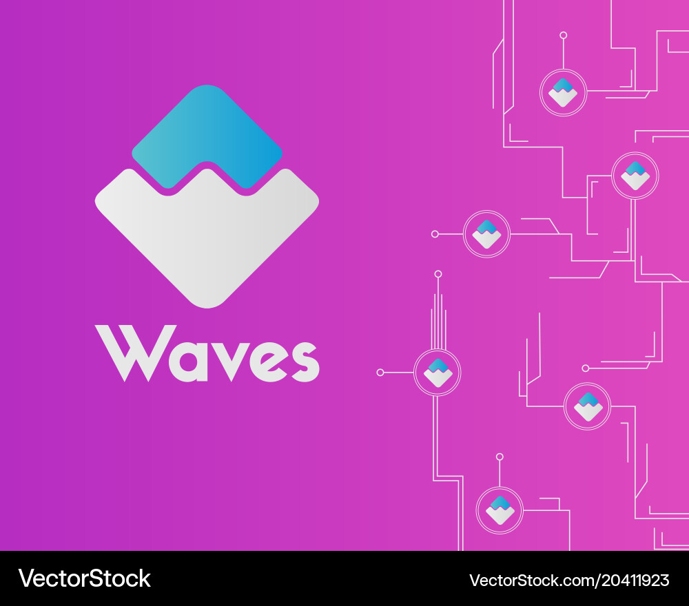 Waves blockchain network circuit style background Vector Image