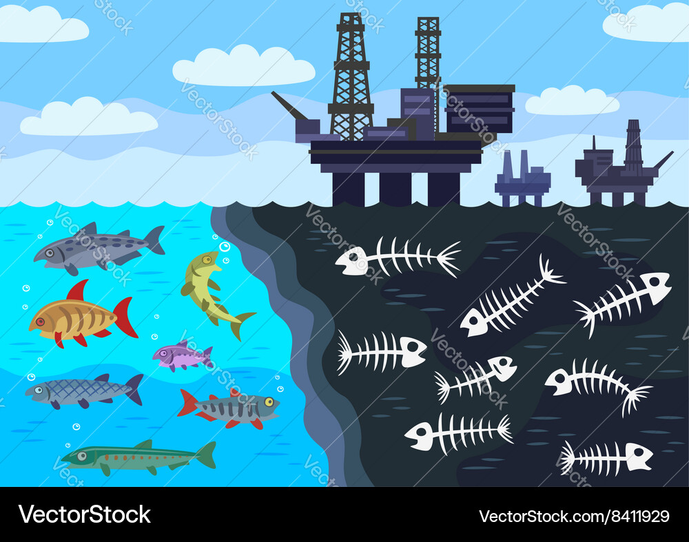 Sea water pollution by oil Royalty Free Vector Image