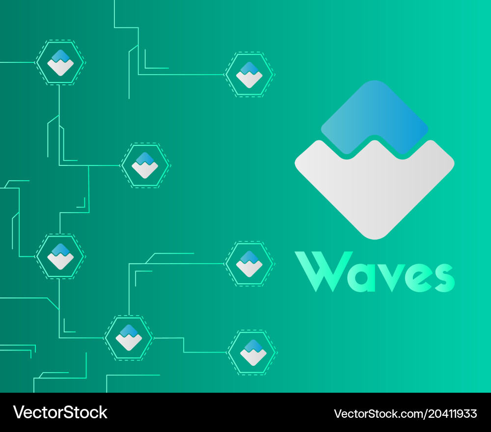 Waves blockchain network circuit style background Vector Image