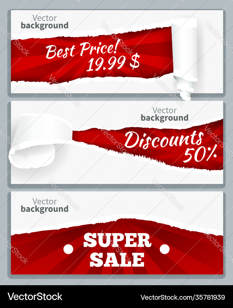 Torn paper sale banners Royalty Free Vector Image