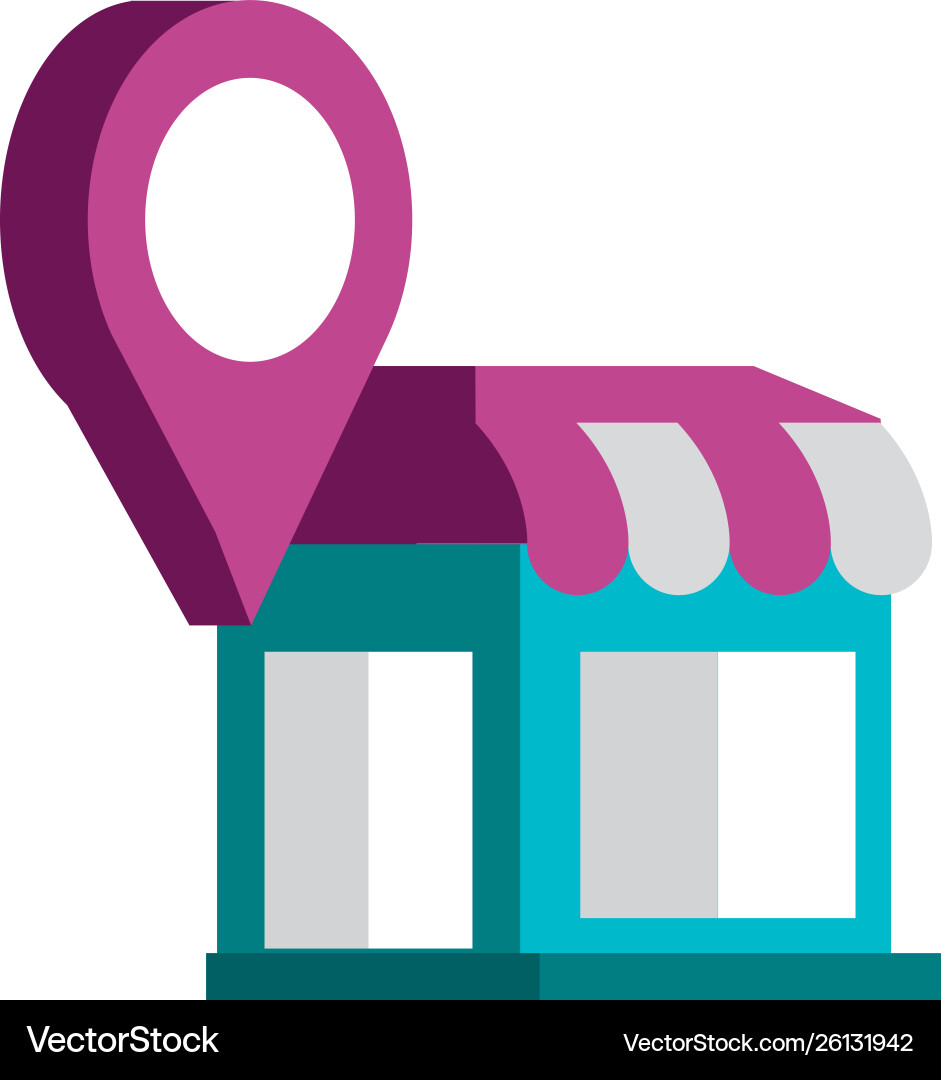 Store facade with pin location Royalty Free Vector Image