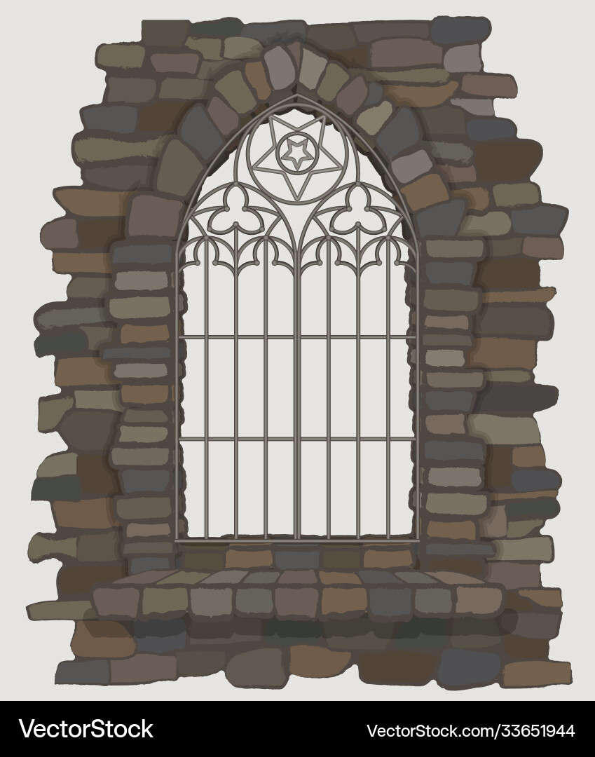 Ornate gothic window a stone wall Royalty Free Vector Image