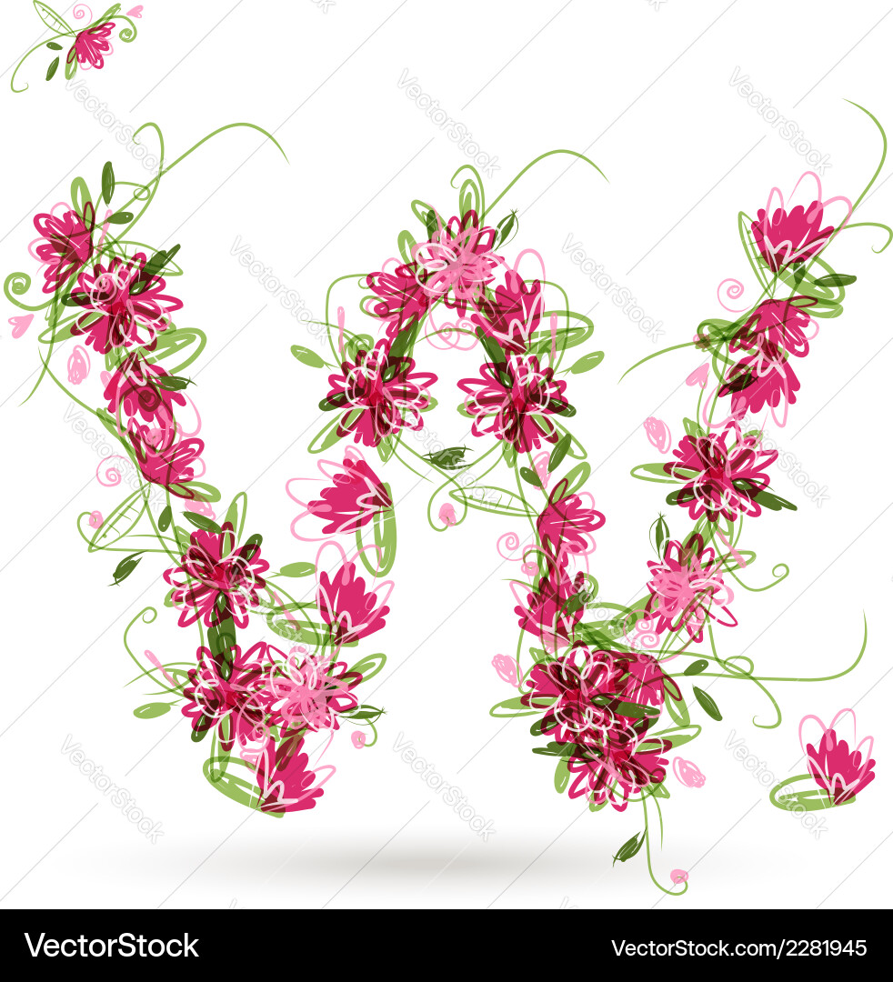 Floral letter w for your design Royalty Free Vector Image