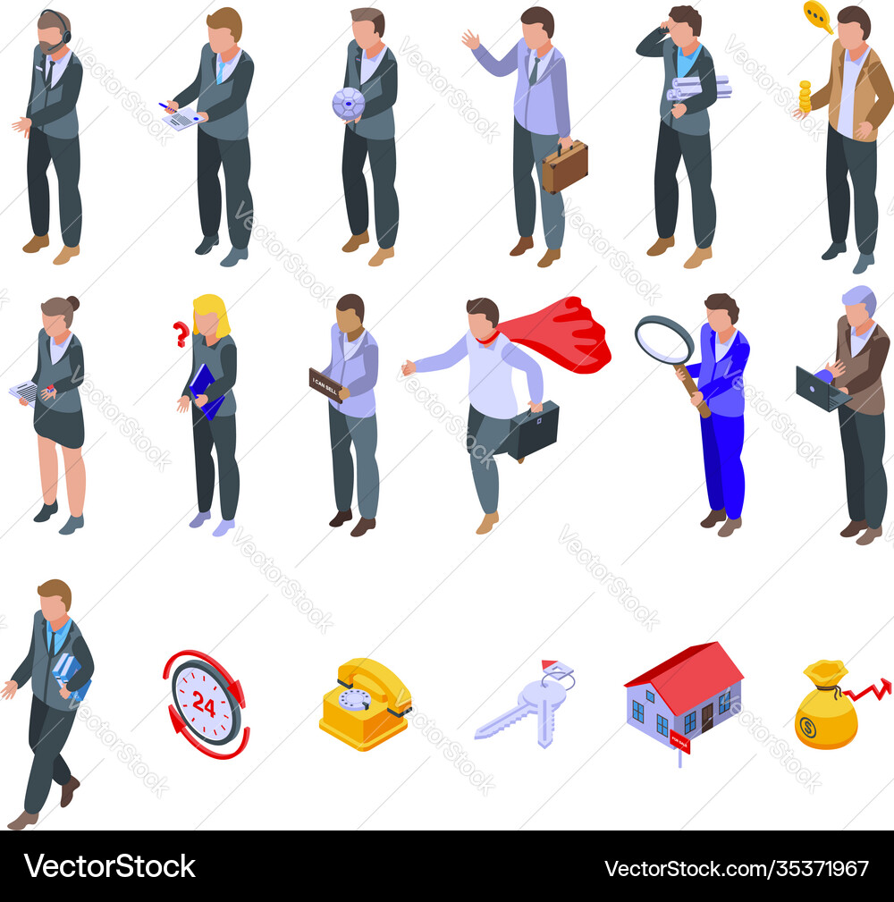 Agent icons set isometric style Royalty Free Vector Image