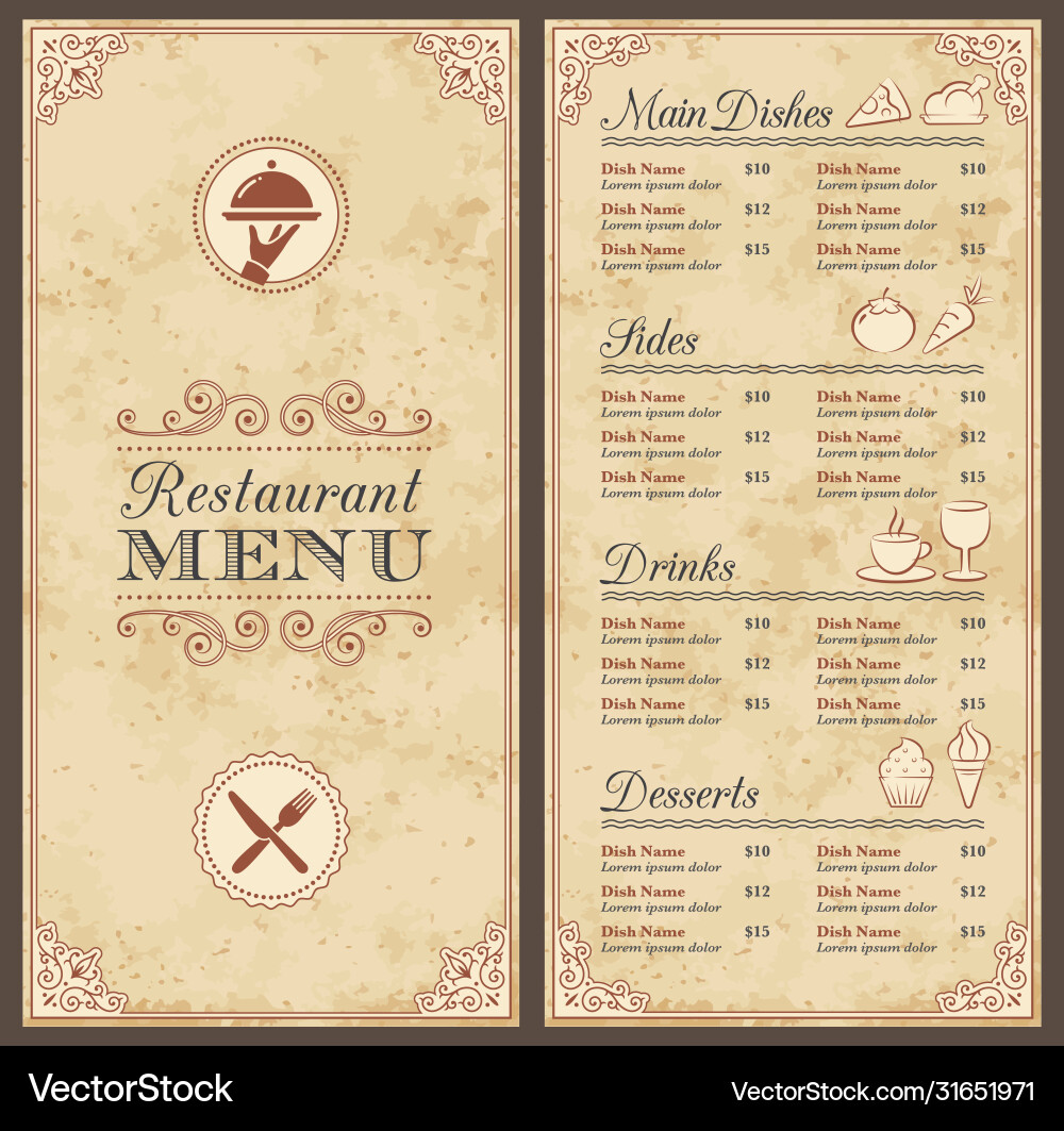 Vintage grunge menu template Royalty Free Vector Image