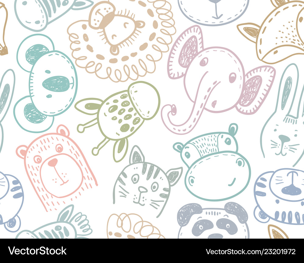 Seamless pattern with cute animal heads endless Vector Image