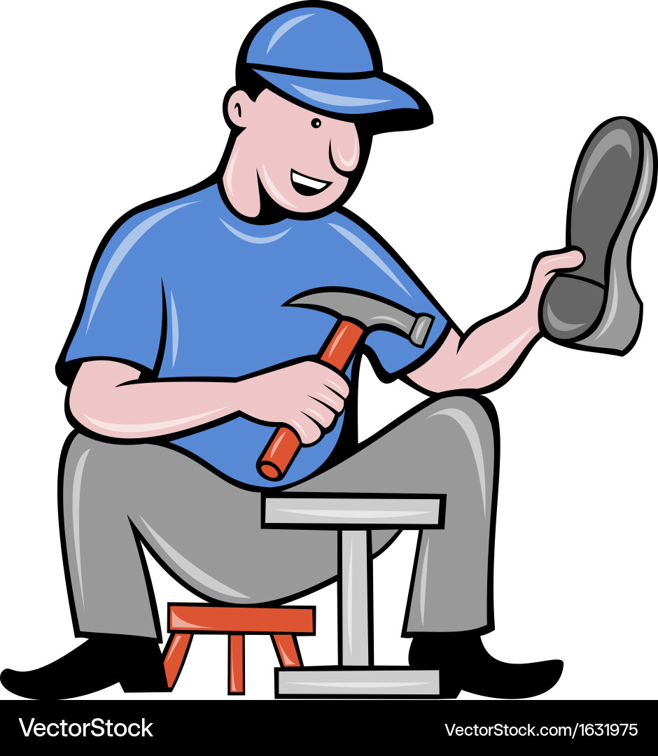 Shoemaker cobbler shoe repair working Royalty Free Vector