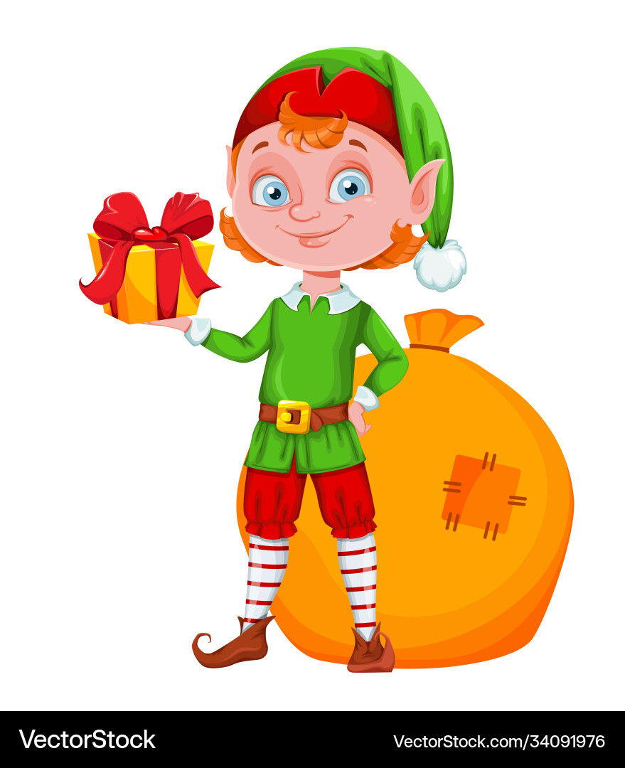 Cute christmas elf cartoon character Royalty Free Vector