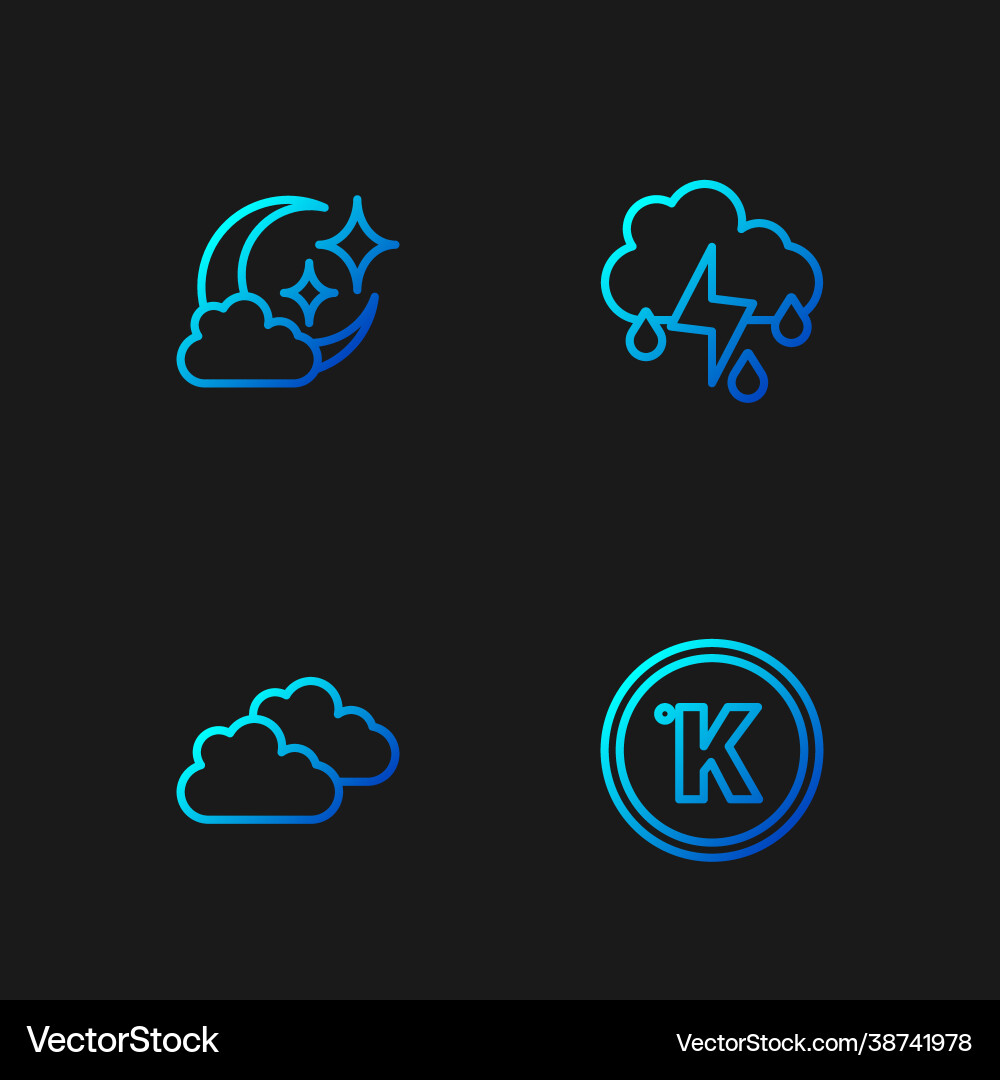 Set line kelvin cloud with moon and rain Vector Image