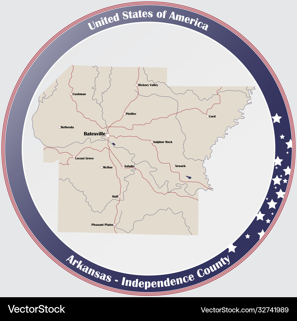 Map independence county in arkansas Royalty Free Vector