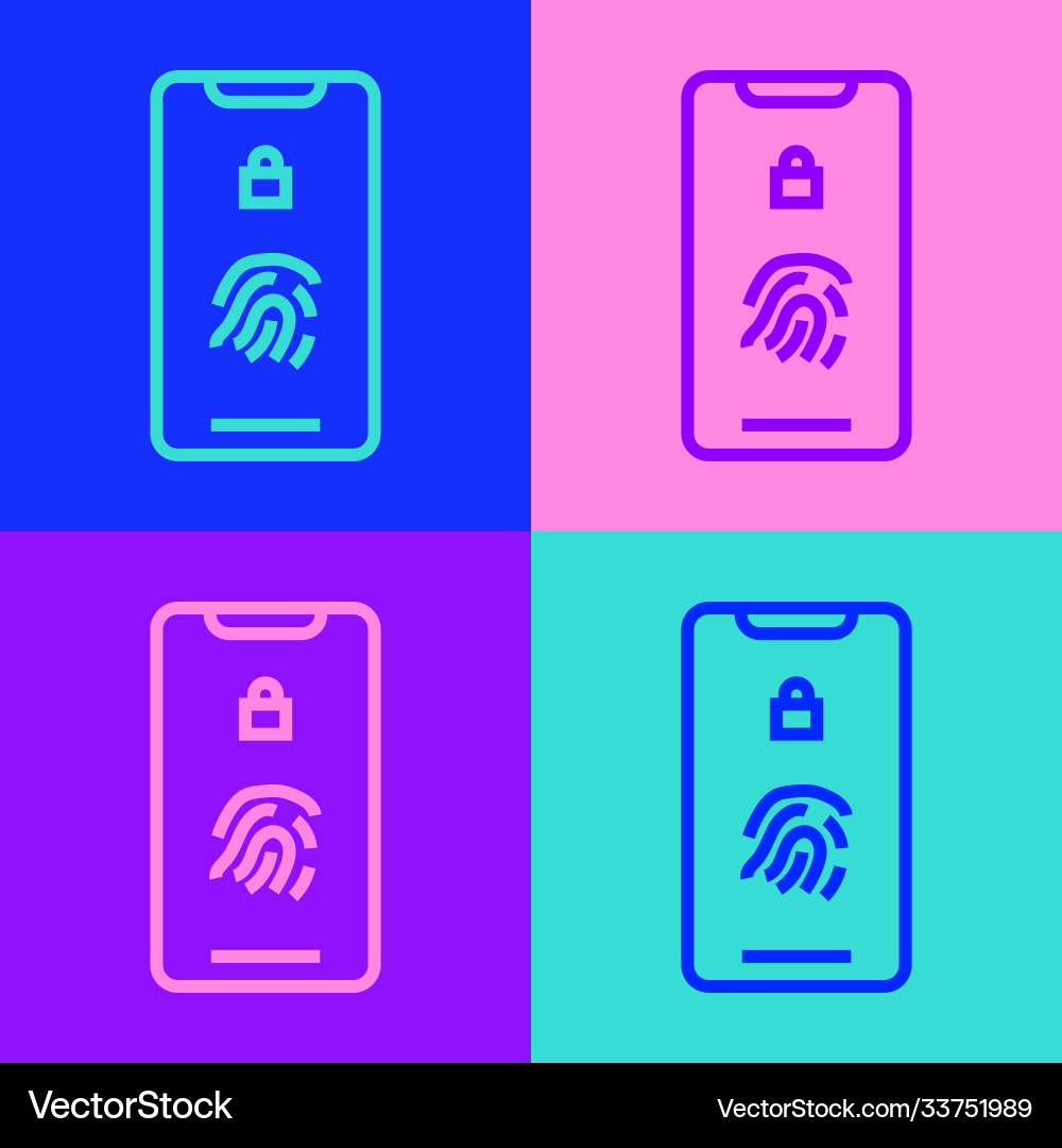 Pop art line smartphone with fingerprint scanner Vector Image