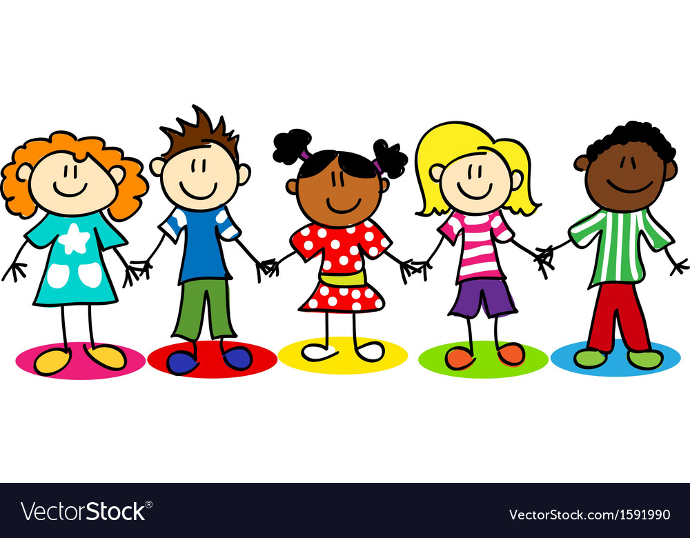 Stick-figure-ethnic-diversity-kids-T Royalty Free Vector