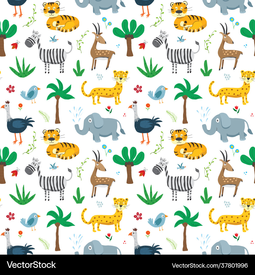 Cute animals seamless pattern cartoon animals Vector Image