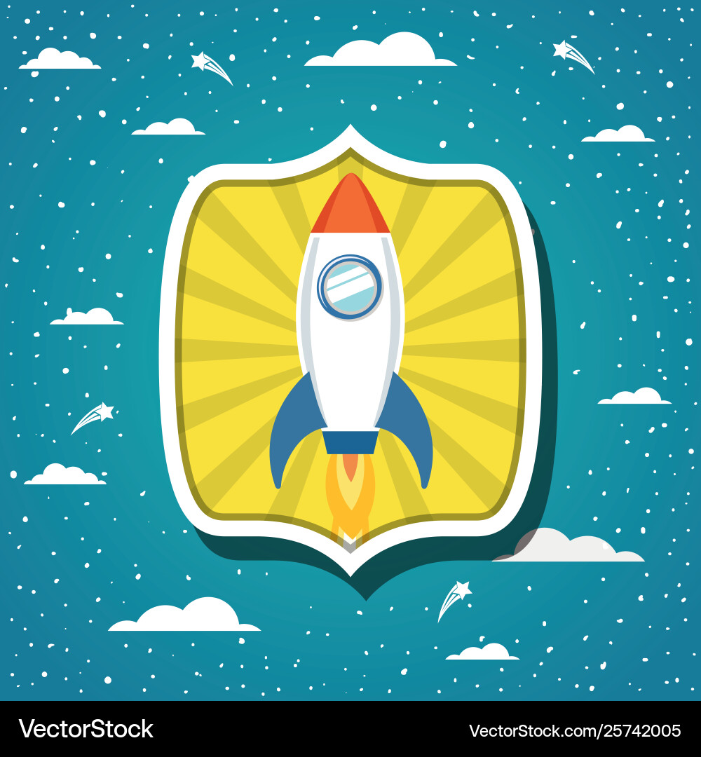Rocket over clouds and pointed background design Vector Image