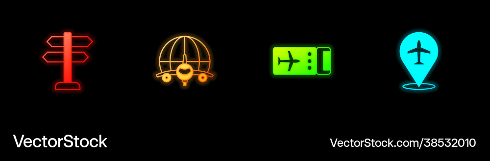 Set road traffic sign globe with flying plane Vector Image