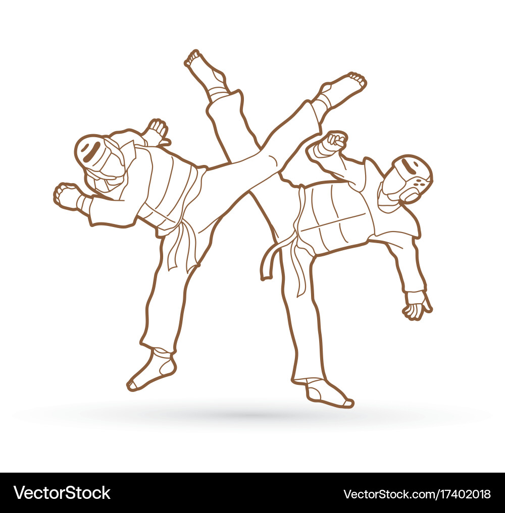 Taekwondo fighting outline Royalty Free Vector Image