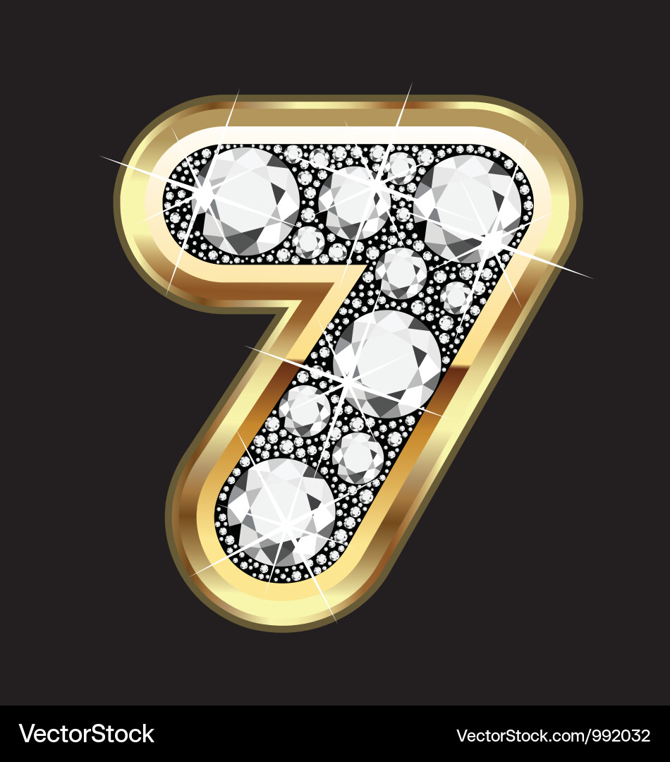 7 number gold and diamond bling Royalty Free Vector Image