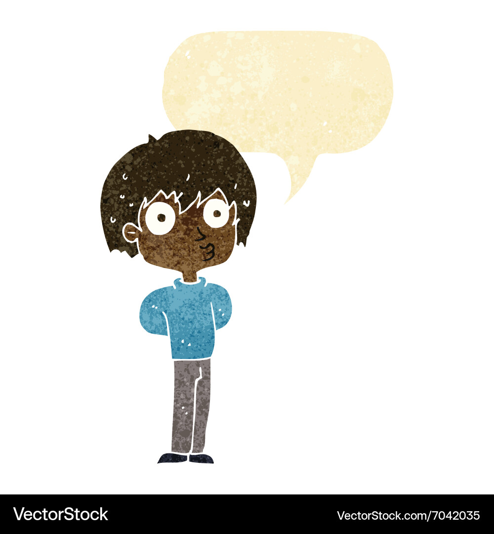 Cartoon impressed boy with speech bubble Vector Image