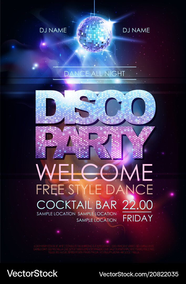 Disco ball background party poster Royalty Free Vector Image
