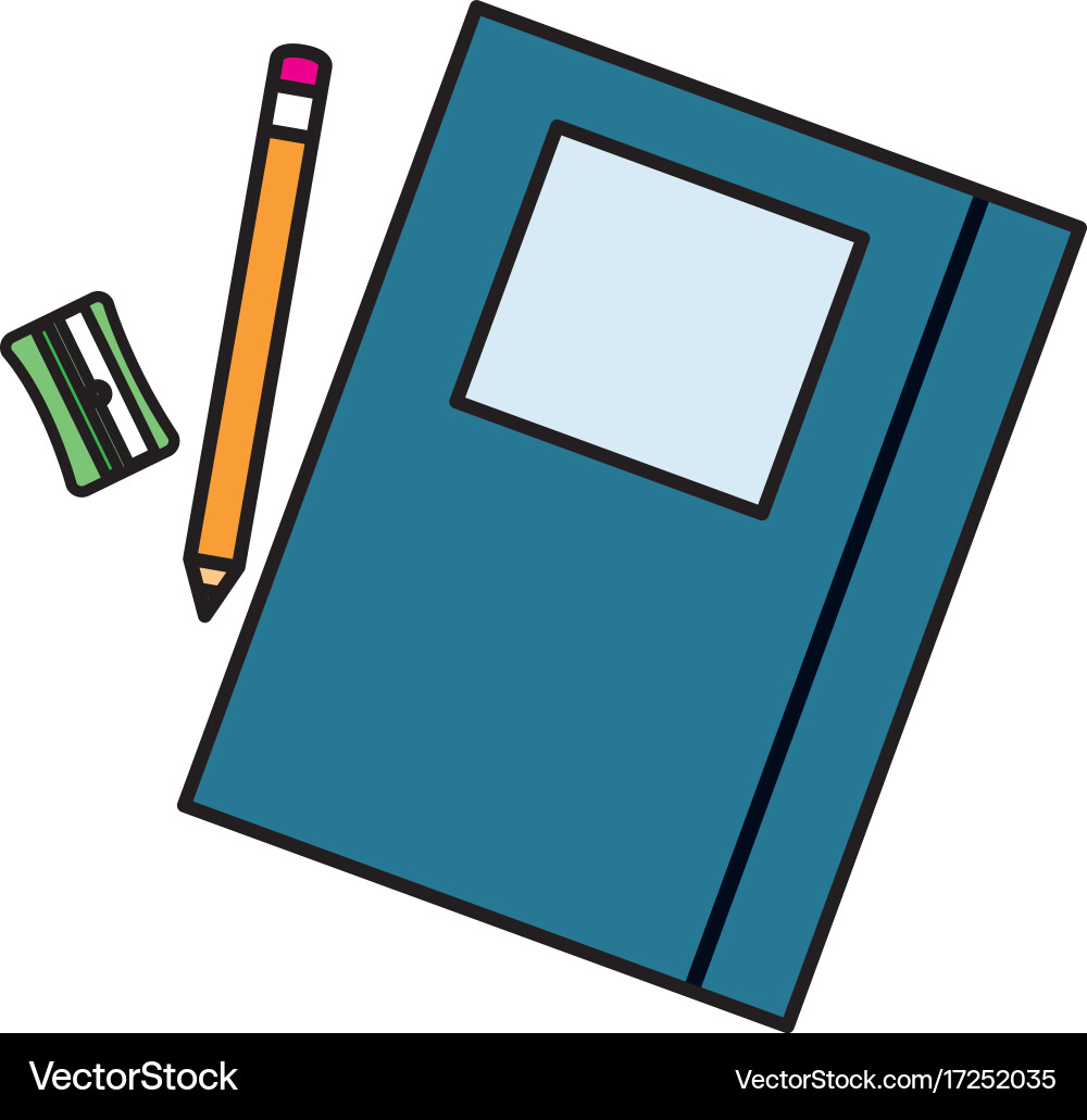 Text book school with pencil and sharpeneer Vector Image