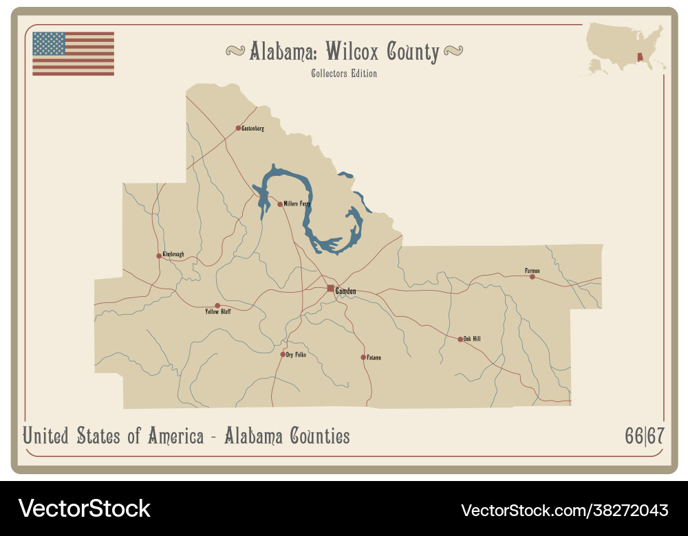 Map wilcox county in alabama Royalty Free Vector Image