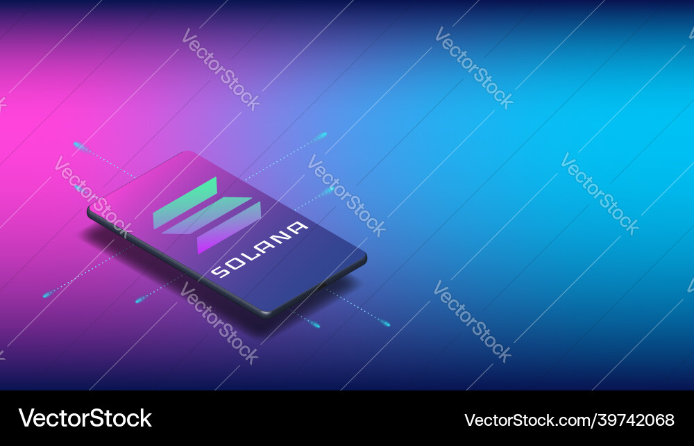 Solana sol symbol logo on realistic isometric Vector Image