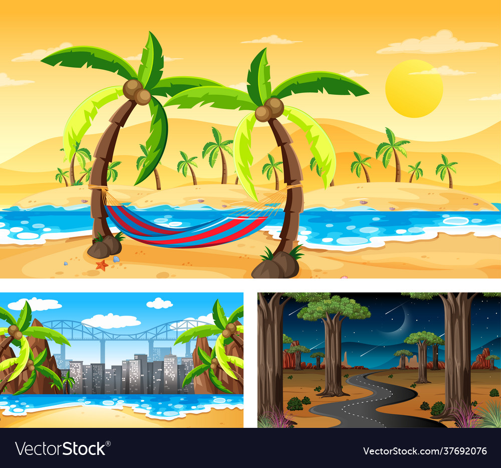 Three different nature landscape scenes Royalty Free Vector