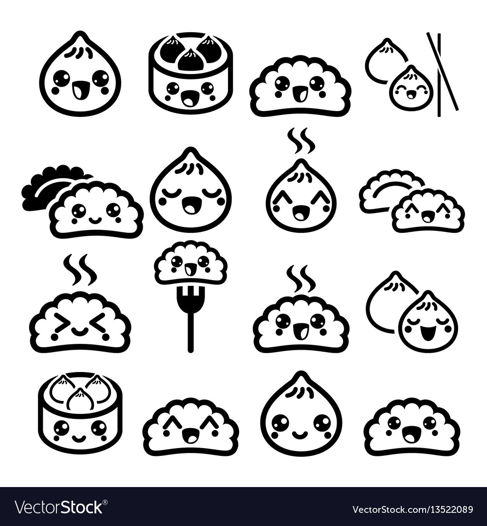 Kawaii Chinese Dumplings Cute Asian Food Dim Sum Vector Image