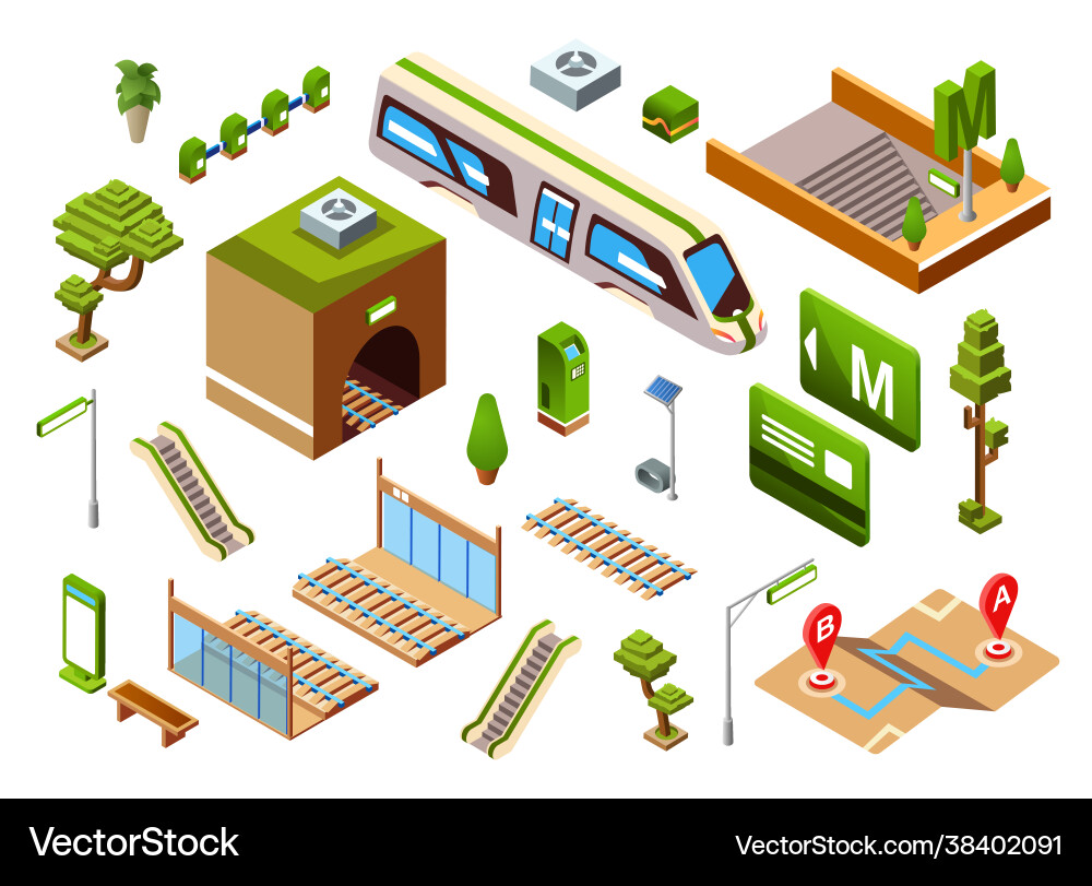 Metro train station isometric Royalty Free Vector Image
