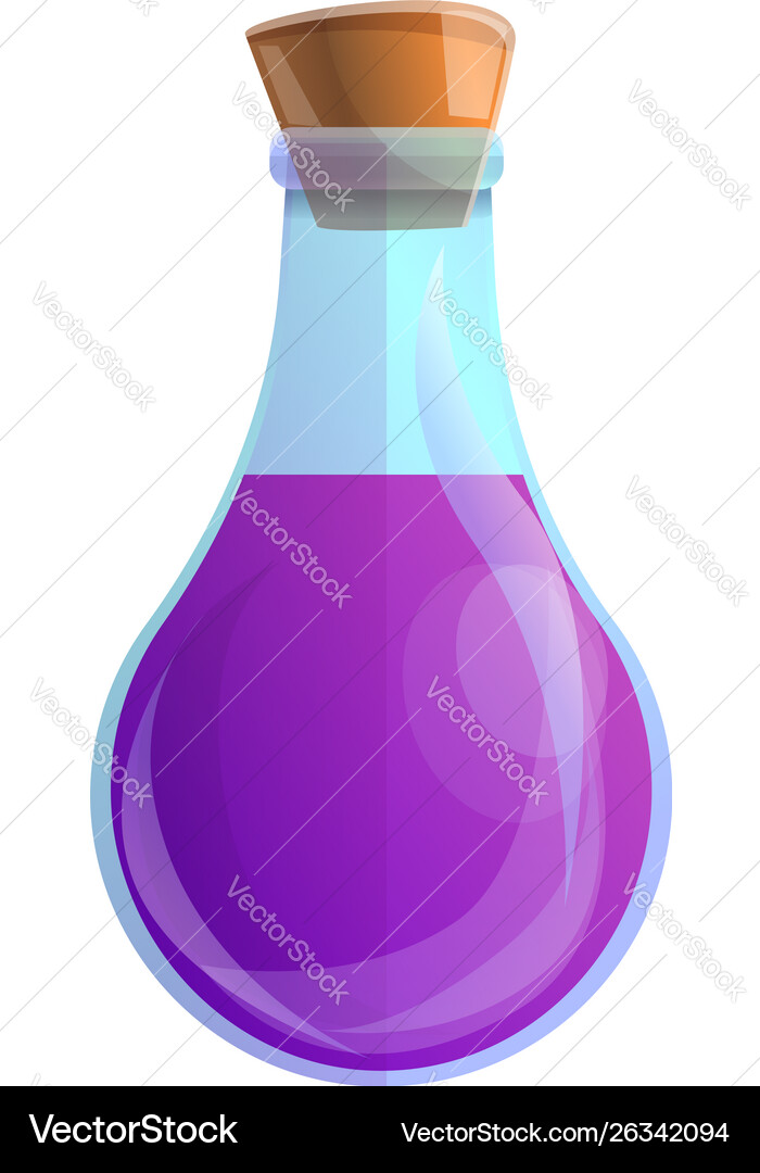 Purple magic potion icon cartoon style Royalty Free Vector
