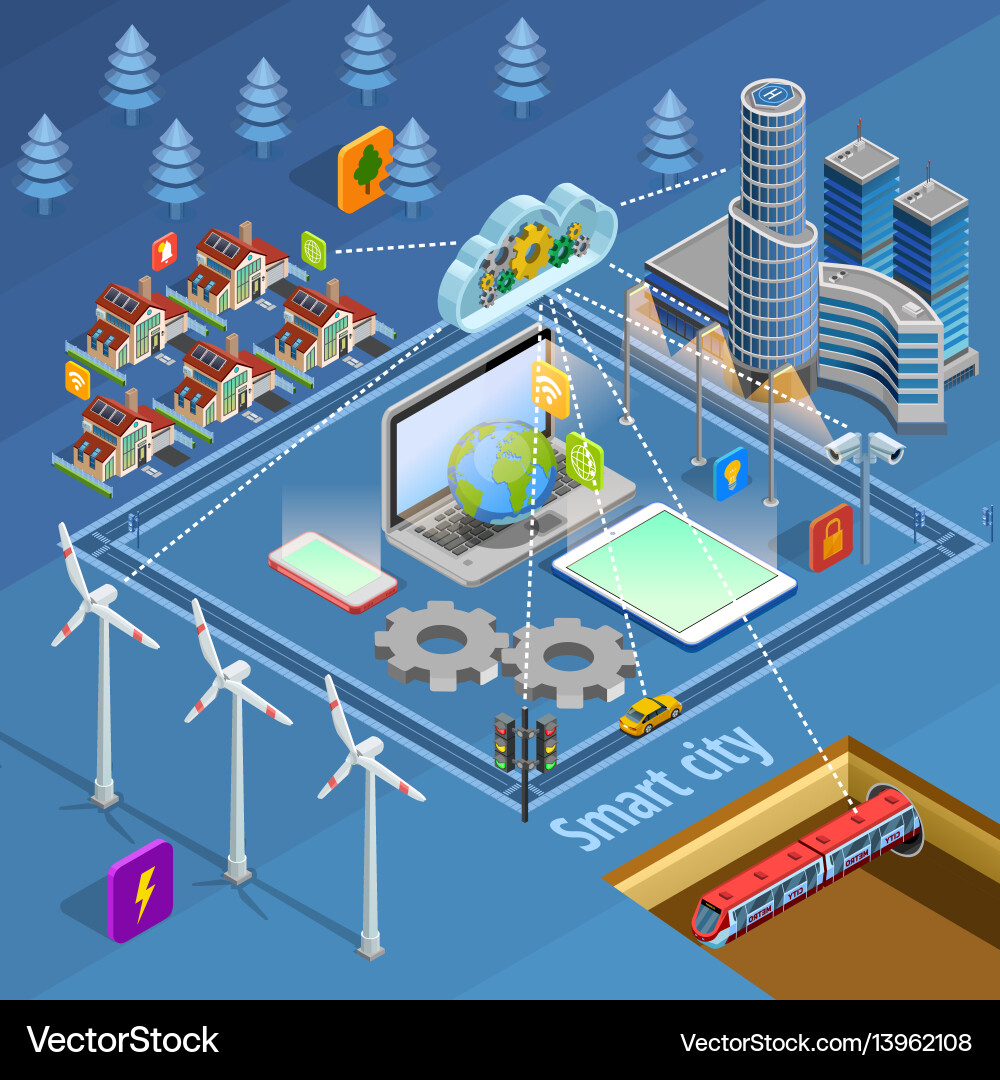 Smart city infrastructure isometric poster Vector Image